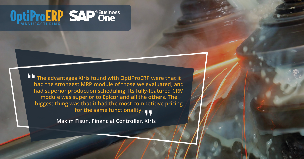 Optical QC Systems Manufacturer Xiris Selects OptiProERP